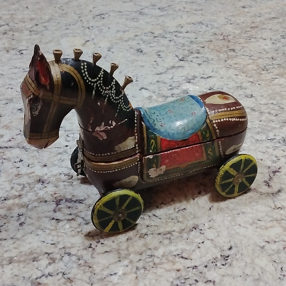 Accents | India Folk Art Rajasthani Horse On Wheels Wedding Spice Box ...